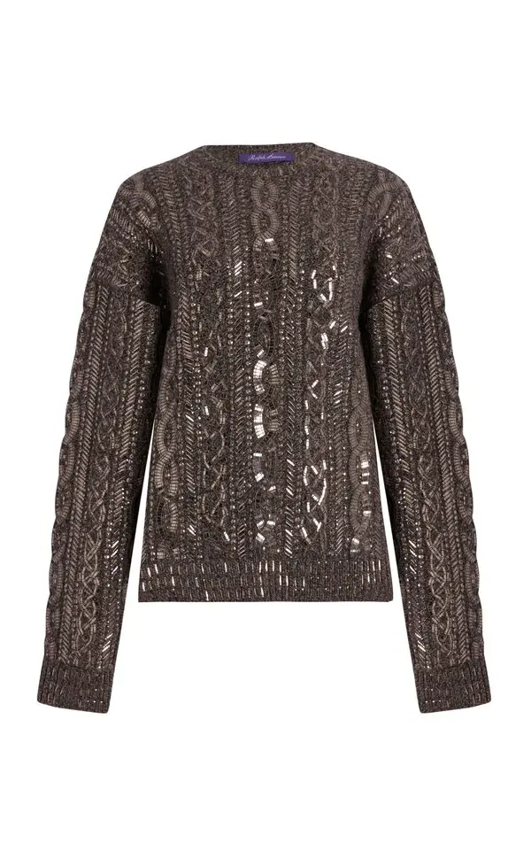 Ralph Lauren Embellished Cable-knit Sweater - Silver