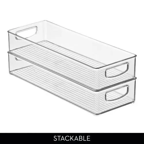 BASIC Plastic Stackable Pantry Bin With Handles, Set Of 4