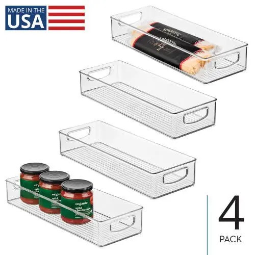 BASIC Plastic Stackable Pantry Binorganizer Bin With Handles For Cabinets Or Fridgeset Of 4