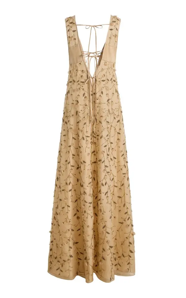 MEL USINE Faustine Embroidered Silk Maxi Dress