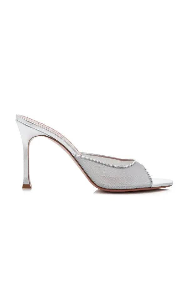 Amina Muaddi Alexa Mesh Mules - Silver