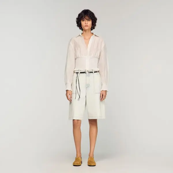 Sandro Smocked Linen Shirt