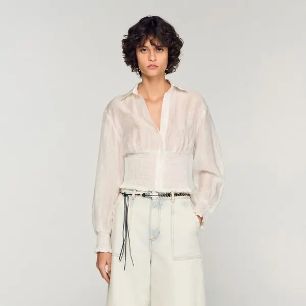 Sandro Smocked Linen Shirt