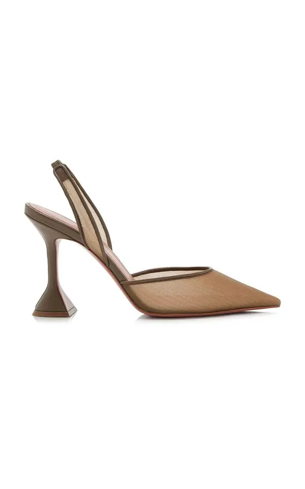 Amina Muaddi Holli Mesh Slingback Pumps - Taupe
