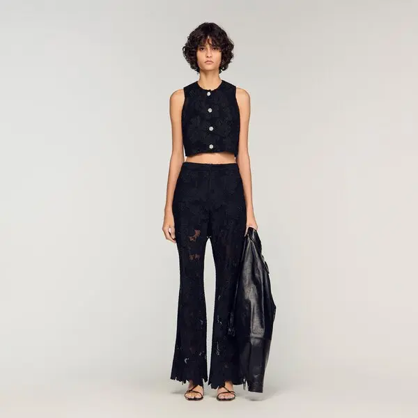 Sandro Guipure Lace Trousers - Black
