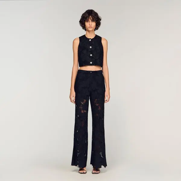 Sandro Guipure Lace Trousers - Black