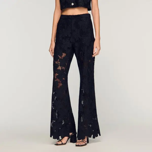 Sandro Guipure Lace Trousers - Black