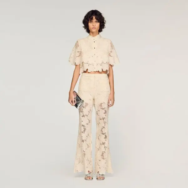 Sandro Guipure Lace Trousers - Ecru
