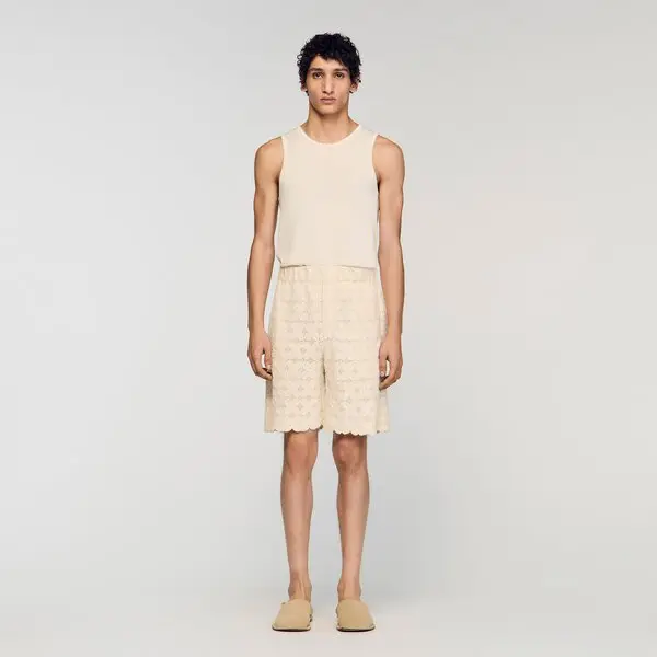 Sandro Broderie Anglaise Crochet Shorts - Ecru