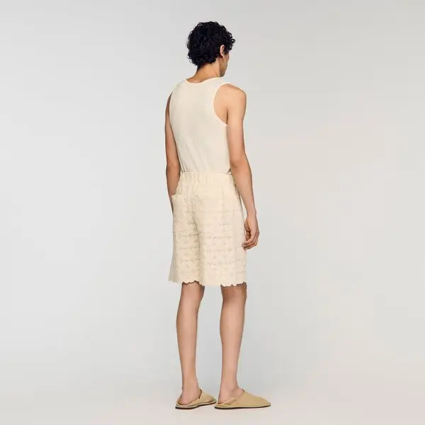 Sandro Broderie Anglaise Crochet Shorts - Ecru