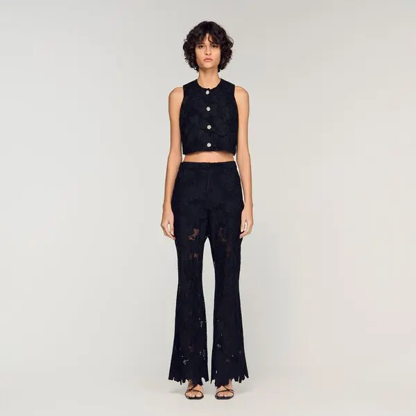 Sandro Embroidered Guipure Crop Top