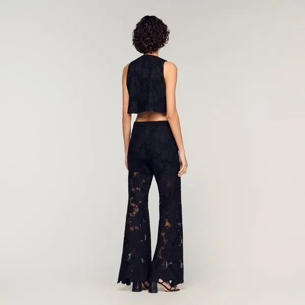 Sandro Embroidered Guipure Crop Top