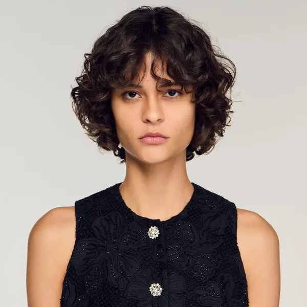 Sandro Embroidered Guipure Crop Top