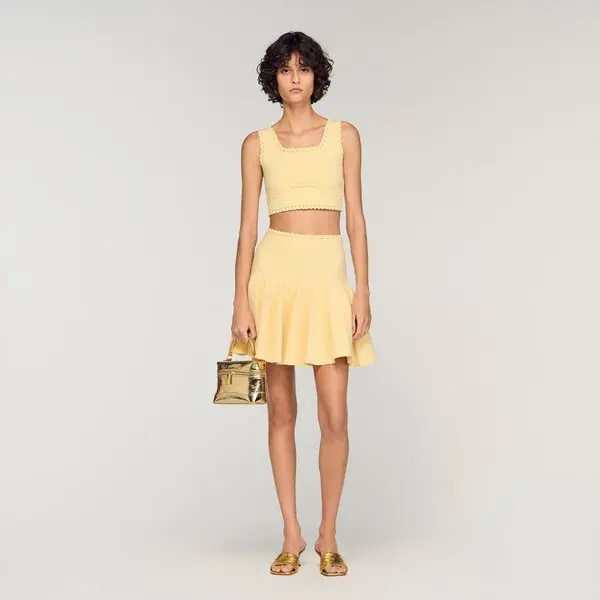 Sandro Knit Crop Top With Straps - Butter