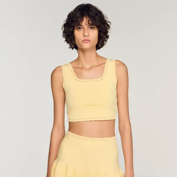 Sandro Knit Crop Top With Straps - Butter