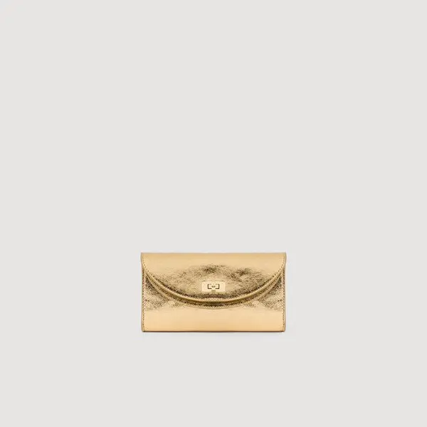 Sandro Mambo Metallic Leather Clutch - Gold