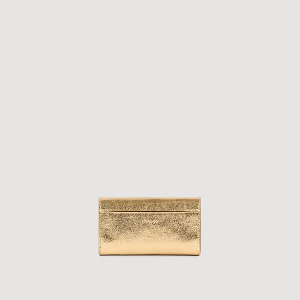 Sandro Mambo Metallic Leather Clutch - Gold