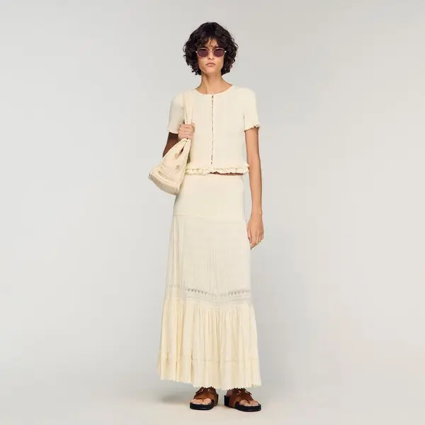Sandro Ruffled Knit Top - Ecru