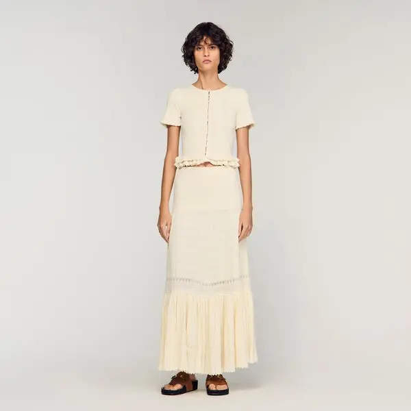 Sandro Ruffled Knit Top - Ecru