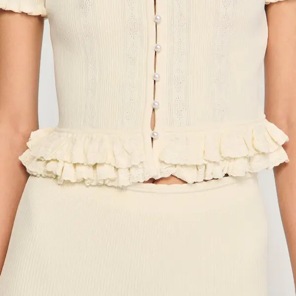 Sandro Ruffled Knit Top - Ecru