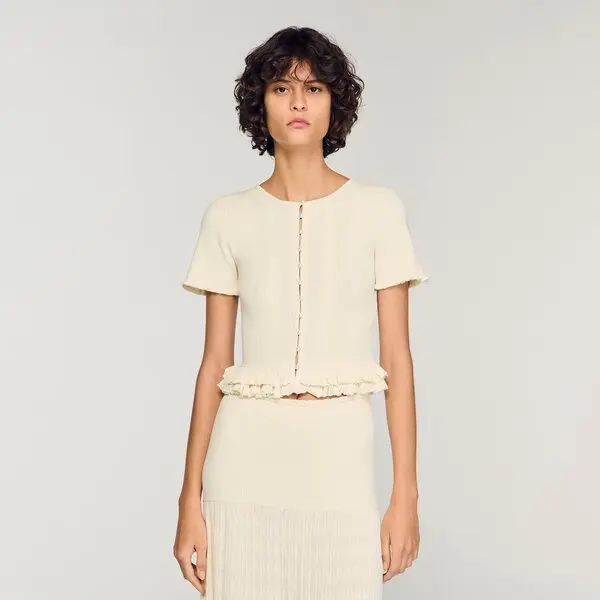 Sandro Ruffled Knit Top - Ecru