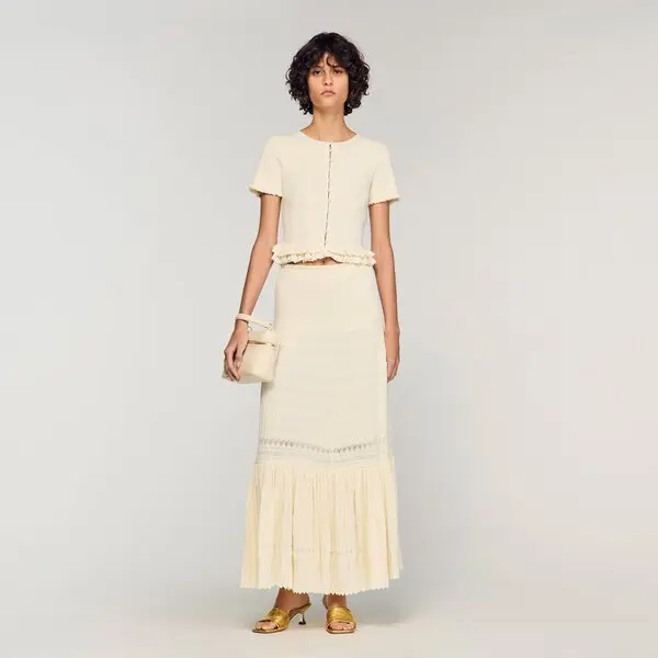 Sandro Maxi Flared Knit Skirt - Ecru