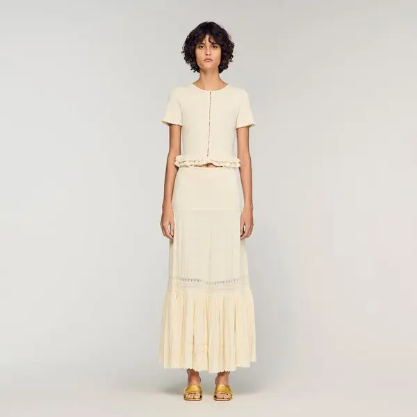 Sandro Maxi Flared Knit Skirt - Ecru