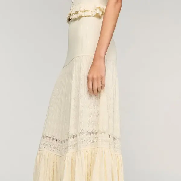 Sandro Maxi Flared Knit Skirt - Ecru