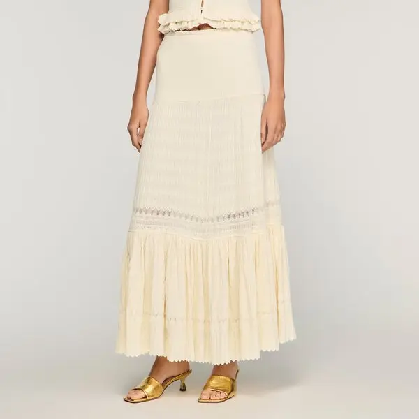 Sandro Maxi Flared Knit Skirt - Ecru