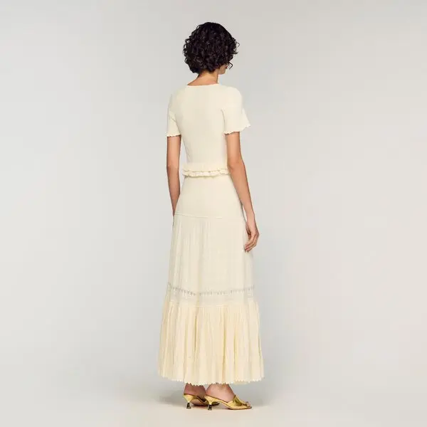 Sandro Maxi Flared Knit Skirt - Ecru