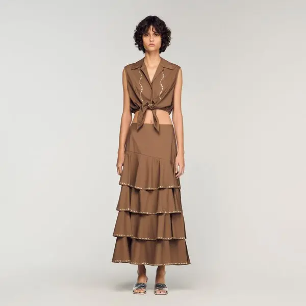 Sandro Maxi Ruffled Rhinestone Skirt