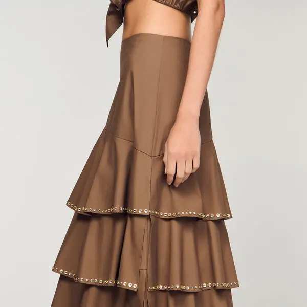 Sandro Maxi Ruffled Rhinestone Skirt