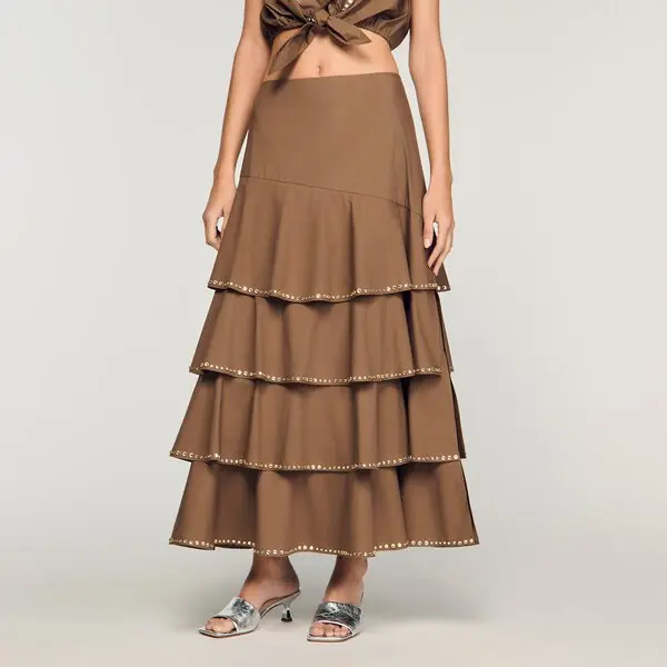 Sandro Maxi Ruffled Rhinestone Skirt