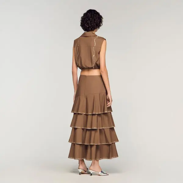 Sandro Maxi Ruffled Rhinestone Skirt