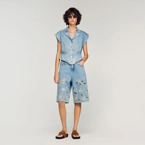 Sandro Fitted Denim Top