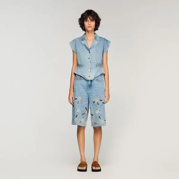 Sandro Fitted Denim Top