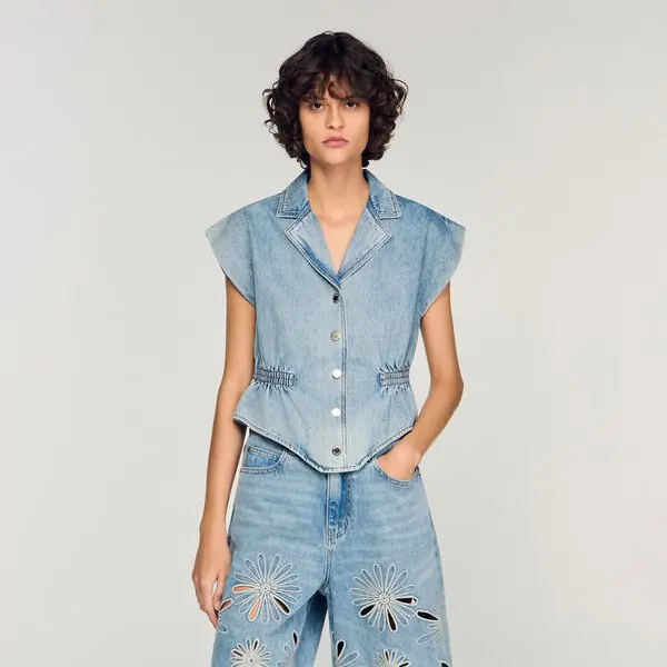 Sandro Fitted Denim Top
