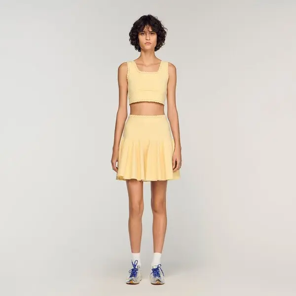 Sandro Mini Knit Skater Skirt - Butter