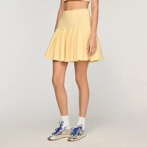 Sandro Mini Knit Skater Skirt - Butter