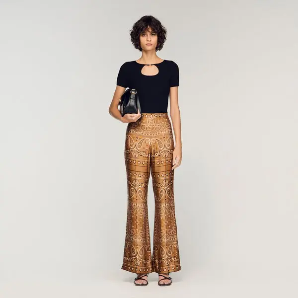 Sandro Slim-fit Ribbed Knit Top With Openwork Collar