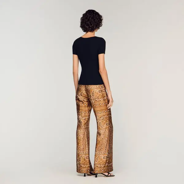Sandro Slim-fit Ribbed Knit Top With Openwork Collar