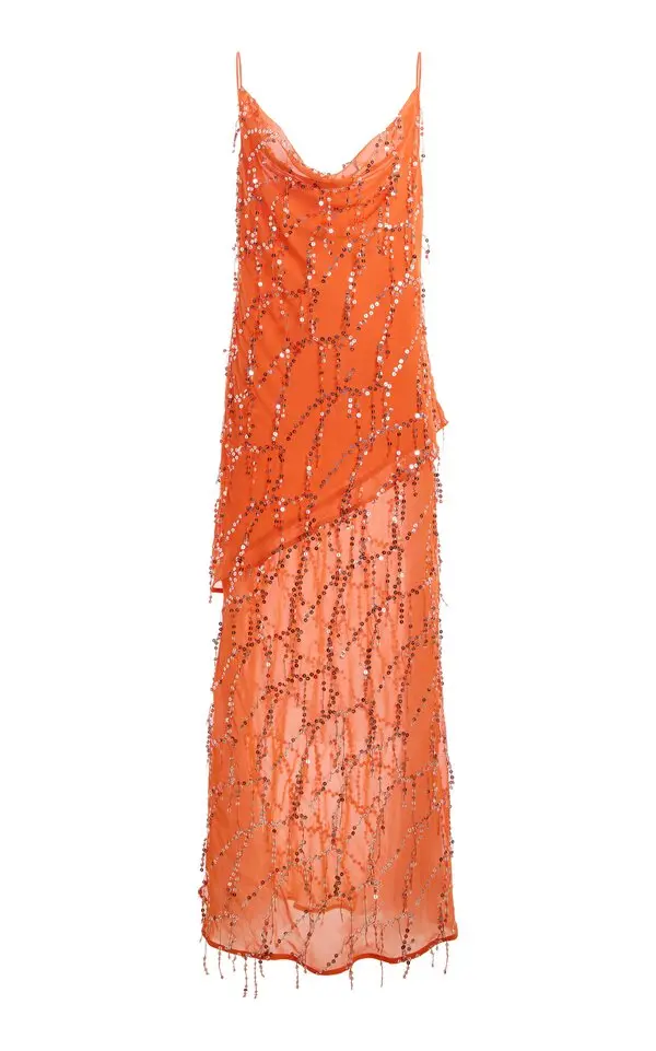 THIRD FORM Refract Sequined Chiffon Maxi Dress - Orange