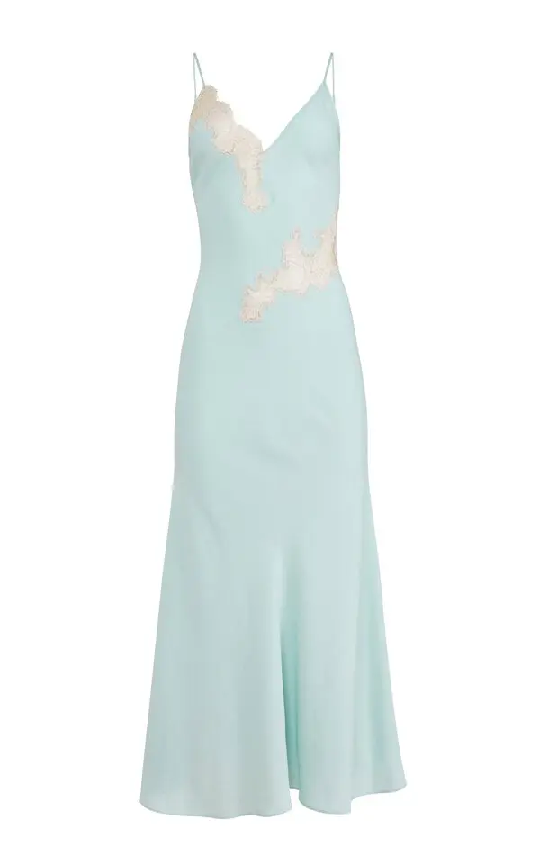 FLEUR DU MAL Vivienne Lace-trimmed Silk Maxi Dress - Light Blue