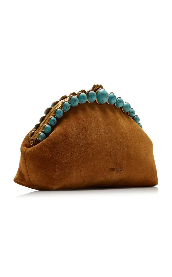 Cult Gaia Una Suede Clutch - Brown