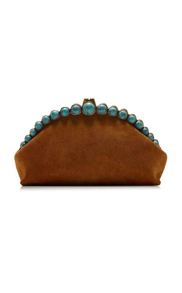 Cult Gaia Una Suede Clutch - Brown
