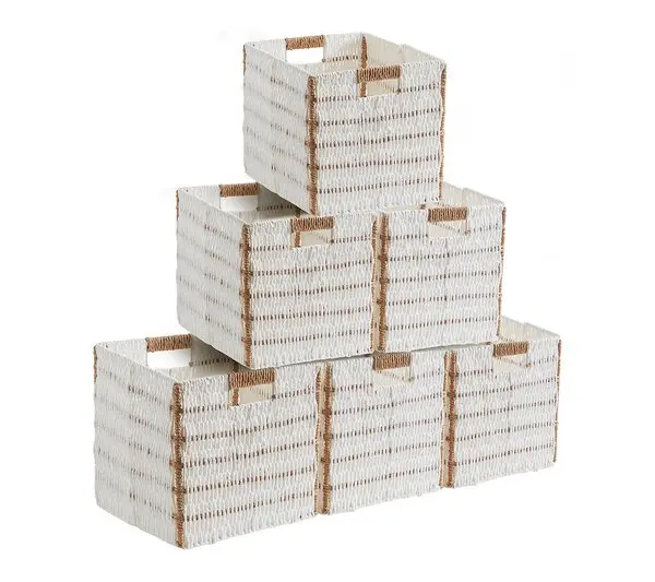 ORNAVO HOME 6 Pack 13'in Paper Wicker Storage Cube Bin - One-color