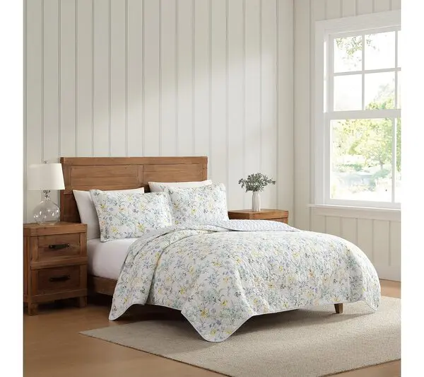 Laura Ashley Poppy Meadow Yellow/blue Cotton Ki Ng Quilt Set - One-color