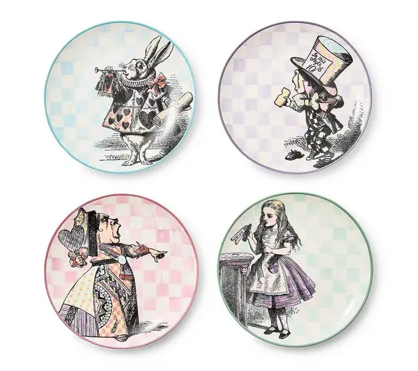 MACKENZIE-CHILDS Alice In Wonderland Set Of 4 Dessert Plates - One-color
