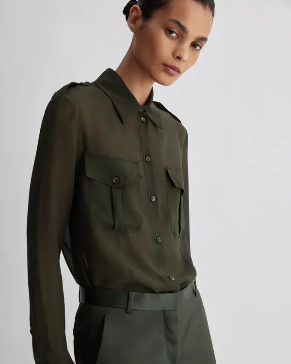 Veronica De Piante Daphne Shirt In Silk - Olive