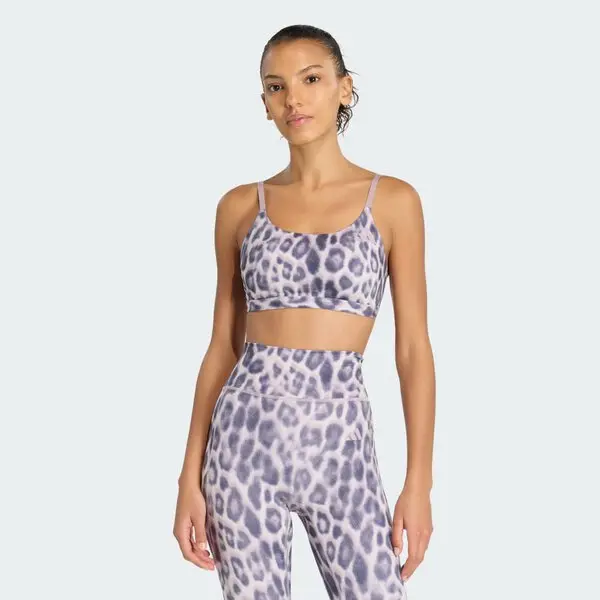 Adidas Optime Essentials Workout Leopard Light Support Bra - Ice Purple / Shadow Navy